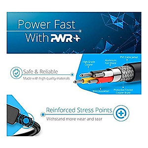 Pwr TV Power Cord 12Ft Cable for Samsung LG TCL Sony: 2 Prong AC Wall Plug 2-Slot LED LCD Insignia Sharp Toshiba JVC Hisense Electronics UN65KS8000FXZA UN40J5200AFXZA 43UH6100 Black