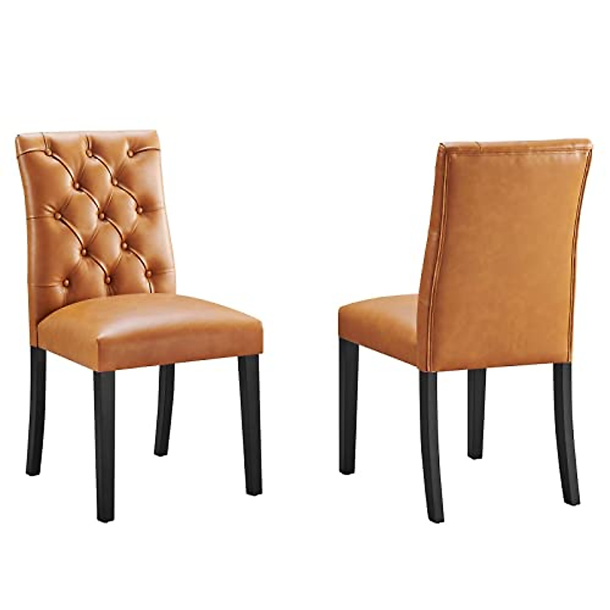 Modway Duchess Modern Tufted Button Faux Leather Upholstered Parsons Two Dining Chairs in Tan