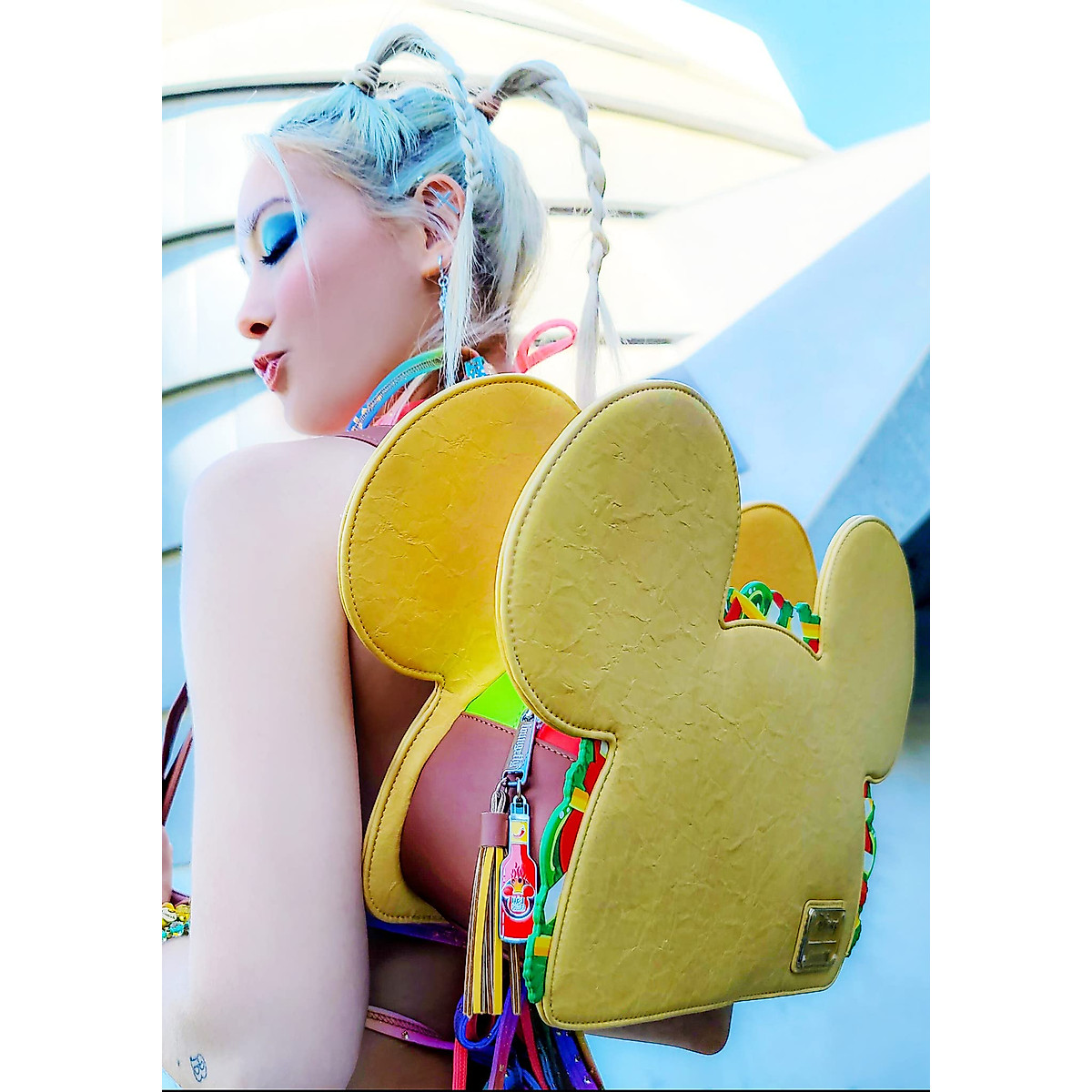 Loungefly X LASR Exclusive Disney Mickey Taco Convertible Mini Backpack Multicolor