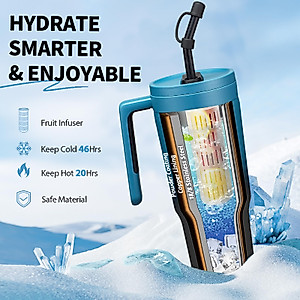 40oz Infuser Water Bottle Tumbler - Stainless Steel Insulated Cup Keep Cold-46H & Hot-20H, Protective Boot, Leak Proof Tumbler with Handle and Straw, Water Bottle with Fruit Infuser