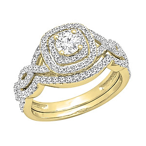 Dazzlingrock Collection 1.00 Carat (Ctw) Round Lab Grown White Diamond Criss Cross Style Engagement Ring Set for Her in 18K Yellow Gold Size 5.5