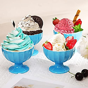 Lallisa 6 Pcs 12 oz Ceramic Dessert Bowls Set, Ice Cream Bowls Tulip Dessert Sundae Cups Durable Cute Elegant Trifle Bowl for Milkshakes, Parfaits, Cereal, Nut, Fruit, Pudding, Salad (Blue)
