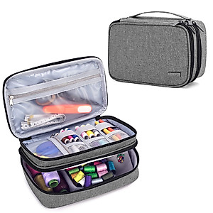 Luxja Sewing Accessories Organizer, Double-Layer Sewing Supplies Organizer for Needles, Scissors, Measuring Tape, Thread and Other Sewing Tools (NO Accessories Included), Gray