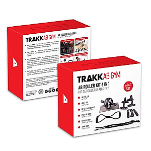 TRAKK SPORT 6 In 1 Exercise Equipment Set with Ab Wheel, Handle Grips, Resistance Bands, Knee Pad, Jump Rope, and Pushup Bars for Full Body Workouts