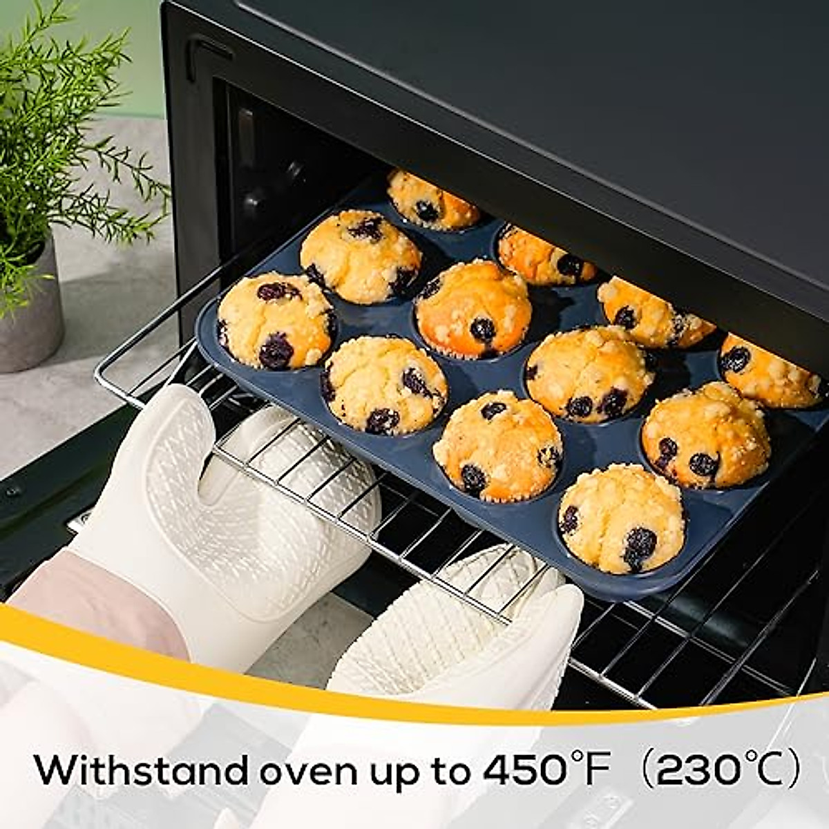 Vnray 2 Pack Silicone Muffin Baking Pan & Cupcake Tray 12 Cup - Nonstick Cake Molds/Tin, Silicon Bakeware, BPA Free, Dishwasher & Microwave Safe (12 Cup Size, Grey)