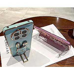 for Oneplus 11 5G Case,6D Cute Kawaii Hidden Rabbit Bunny Kickstand with Camera Protection,Luxury Plating Glitter Soft Silicone Folding Extending Bracket Phone Case for Onplus 11 for Women Girls Green