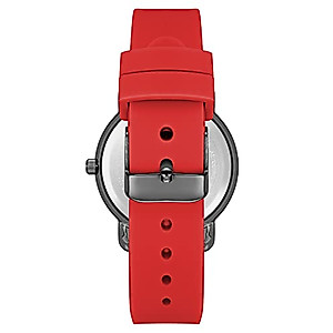Amazon Essentials Unisex Silicone Strap Watch, Red/Gunmetal Grey