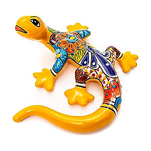 Enchanted Talavera Pottery Hand Painted Mexican Ceramic Garden Creatures Gecko Salamander Frog Butterfly Dragonfly Animals Butterflies Reptiles Wall Décor Art (Medium 10 x 9 Marigold)