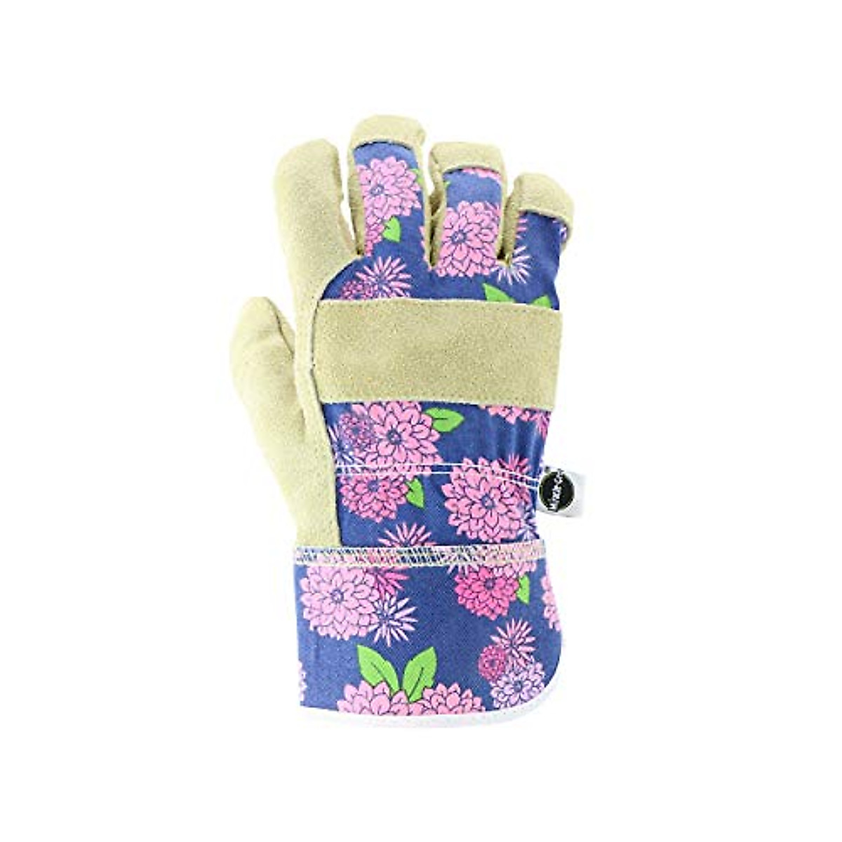 Miracle-Gro MG23012/WML Split Cowhide Garden Gloves – Floral, Medium-Large, Canvas Back Leather Palm Gloves for Women