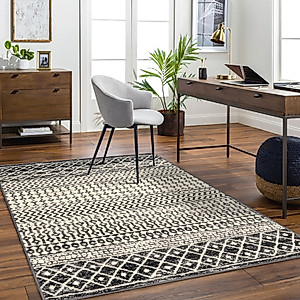 Nailttos Moroccan Large Area Rug 5x7, Washable Non-Slip Black Distressed Tribal Living Room Rug, Soft Low-Pile Dining Room Rug Traditional Farmhouse Carpet for Bedroom Dorm Office Home Decor