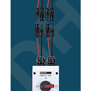 DIHOOL Solar Panel Disconnect Switch, 2x32 Amp 2 String DC 1200V 2 in 2 Out, IP66 PV Combiner Box