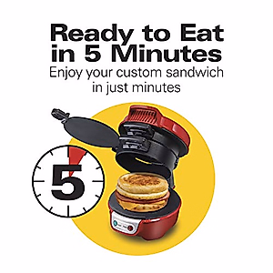 Hamilton Beach Breakfast Sandwich Maker with Egg Cooker Ring, Customize Ingredients, Perfect for English Muffins, Croissants, Mini Waffles, Dorm Room Essentials, Red (25476)