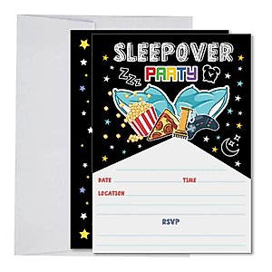 Sleepover Boy Birthday Invitations, Slumber Party Invitations, 20 Invitations + 20 White Envelopes