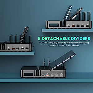Wireless Charging Station for Multiple Devices, 75W 5 Ports USB Charging Station with PD USB-C & QC 3.0 Ports and Wireless Charging Pad,7 Short Charging Cables Included for iPhone iPad,Tablets