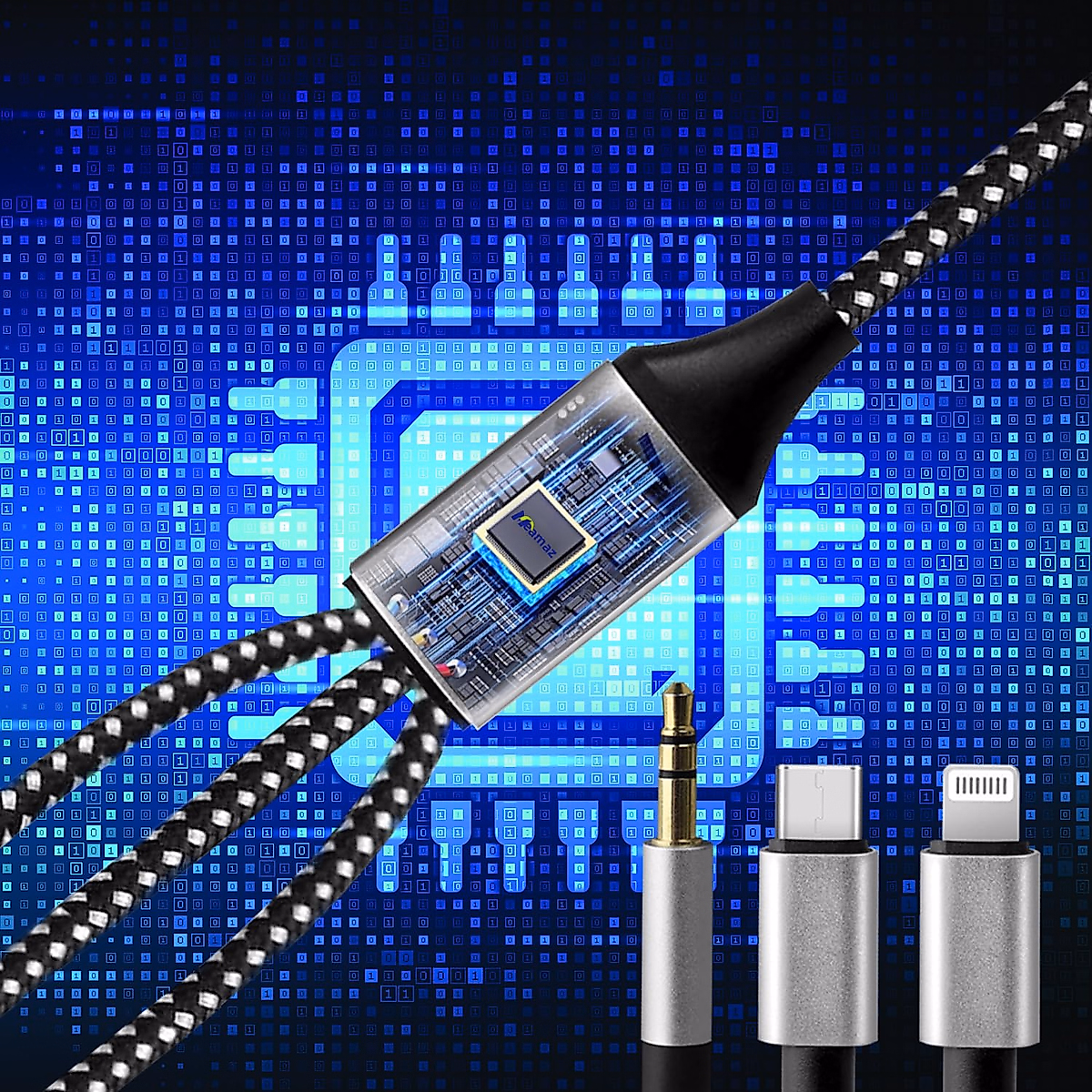 Meamaz 4.26FT MFi Certified Lightning to 1/4 Inch Audio Adapter Cable, Within 1/4 to USB C, AUX to TS Adapter, 3-in-1 Stereo 1/4 Cable for Headphone AMP(Compatible with iPhone)