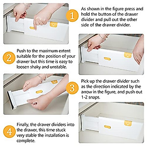 Drawer Dividers - 4 PACK Plastic Adjustable Drawer Separators, Expandable Divider Organizer for Closets, Drawer Spacers, Deep Utensil Drawer Organizer, Dresser Cabinet Dividers for Clothes(11-17.4'')