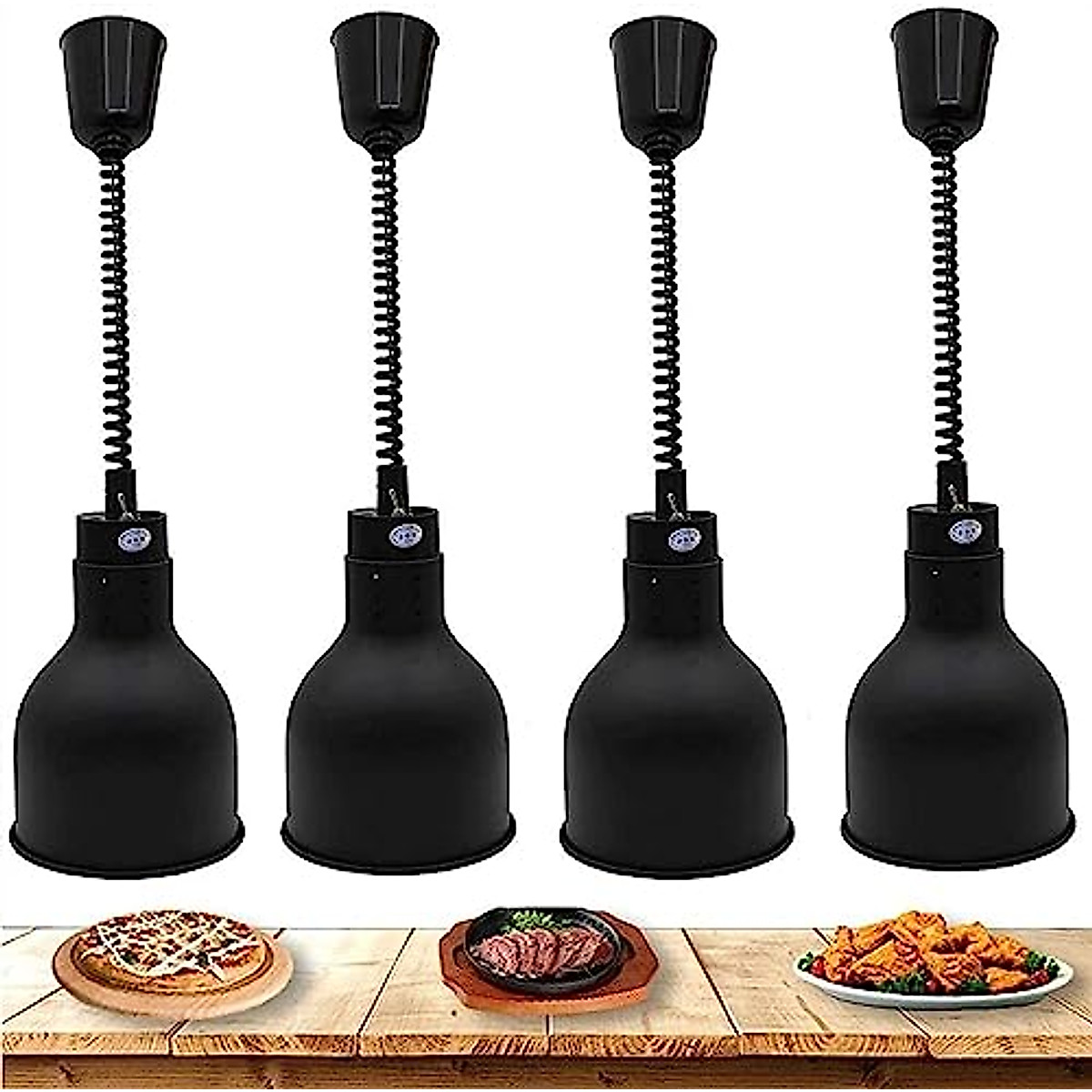 LINKANRUO 250W 19cm Commercial Heat Lamp Food Warmer, Food Heating Lamp for Restaurant and Buffet, Keep Food Warm, Telescopic Hanging Chandelier with Heating Lamps(Gold)