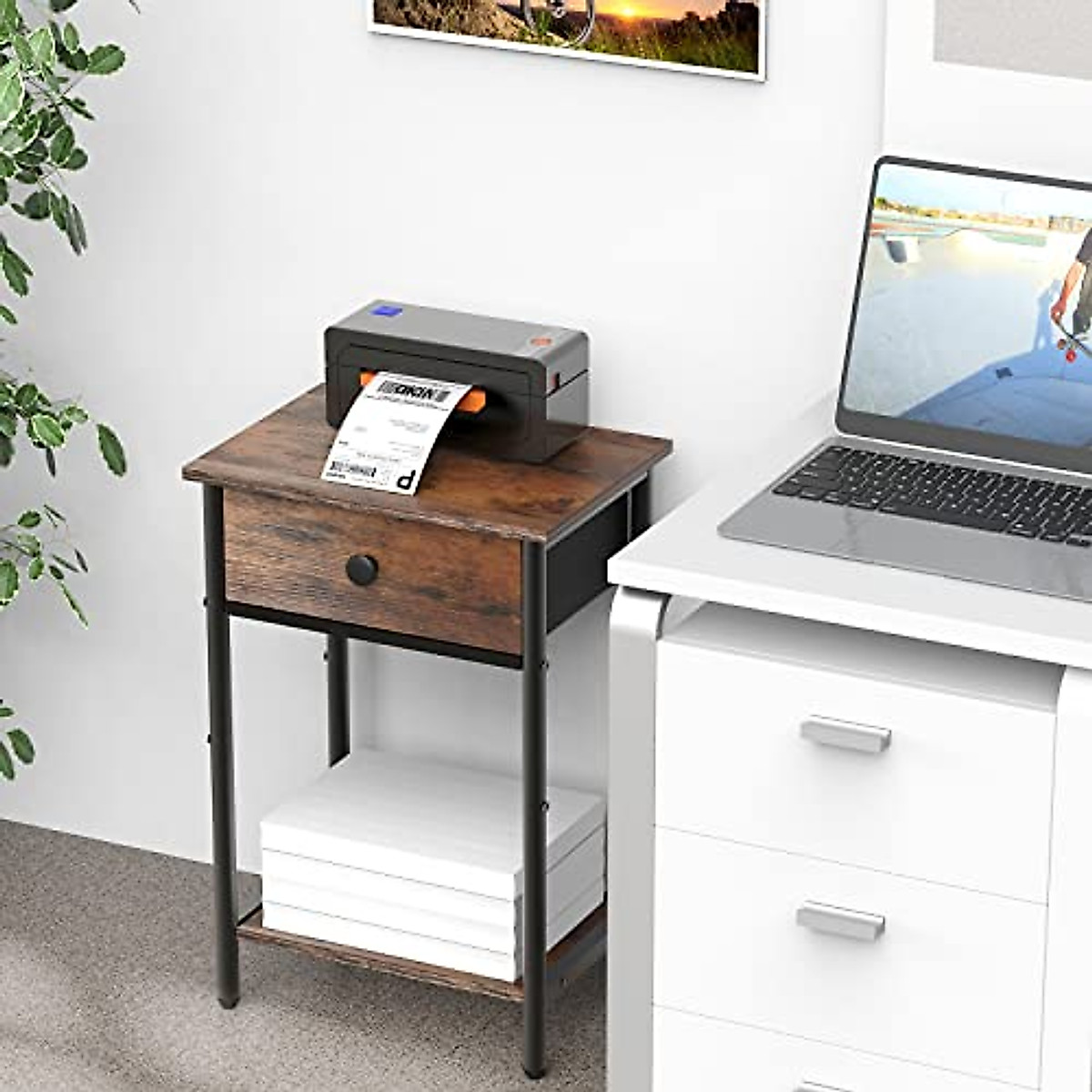 Night Stand Bedside Table with Drawers End Table for Small Space Side Tables Nightstand with Wood Open Storage Shelf, Rustic Side Table for Bedroom, Living Room, Study, Office, Pantry