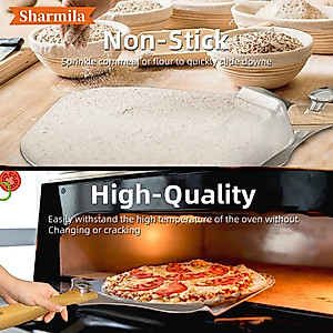Sharmila Pizza Peel 12 Inch, Aluminum Pizza Paddle with Foldable Wooden Handle,Pizza Rocker Cutter,and Metal Pizza Spatula-Ideal for Family Pizza Oven Baking,Dough,Bread & Pastry
