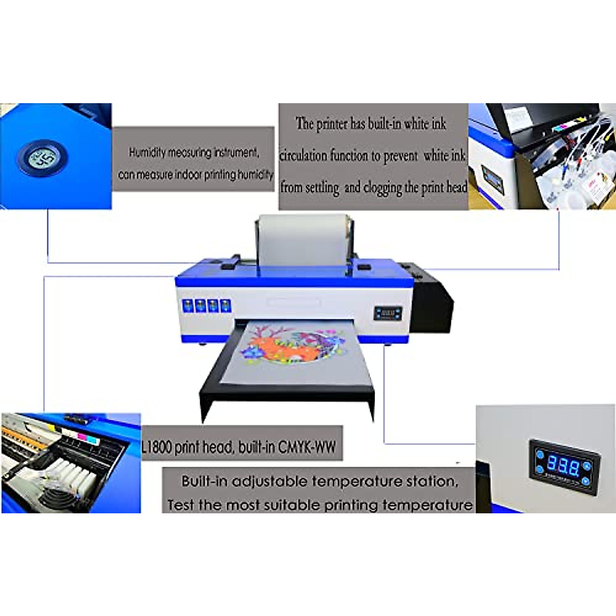 PUNEHOD A3 DTF Transfer Printer with Roll Feeder, Direct to Film Print-preheating Printer,L1800 DTF Printer for Dark and Light Clothing VS DTG Printer (A3 DTF Printer+Oven)