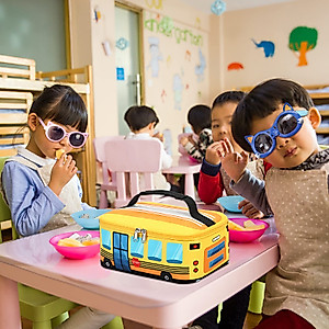LEDAOU Lunch Box Kids Boys Girls Cute Insulated Lunch Box Reusable Lunch Bag Meals Tote Lunchbox for School Picnic Travel (Bus Yellow)