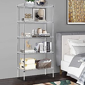 Metal Shelving, 5 Tier Wire Shelving Unit, Adjustable Strong Steel Storage Shelf, Metal Shelves, Kitchen Storage Rack, Pantry Standing Shelves for Laundry Storage 750Lbs Capacity,22" L x 12" W x 48" H