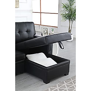 Eafurn L Shaped Convertible Sleeper Sofa with Reversible Chaise,3 in 1 Pull Out Couch Bed with Storage,Upholstered Fabric Sectional Corner Sofa & Couches Sofabed, Black PU Leather