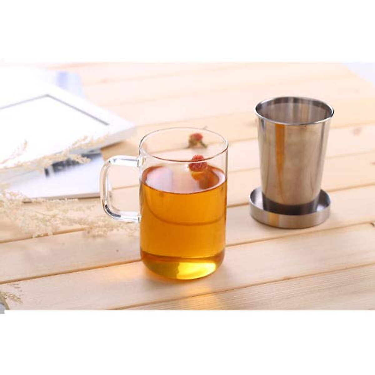 SAMADOYO High Grade Glass Tea Cup Home or Office Teacup W/t 304# Stainless Steel Infuser & Lid Borosilicate Glass SAMA S049A S050A (S050A-500ML)