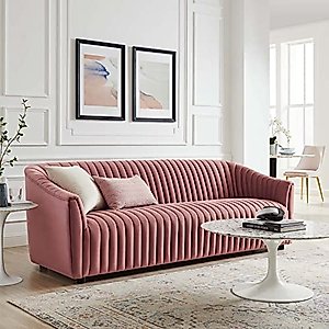 Modway Announce Performance Velvet Channel Tufted Sofa, Dusty Rose