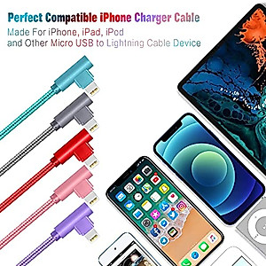 Jeercor iPhone Charger Cord Right Angle Lightning Cable 6FT 5 Pack 90 Degree Nylon Braid Charging Cord Fast Charging Compatible for iPhone 12/12pro/11/11pro/XS/MAX/XR/X/8P/8/7P/7/6 iPad