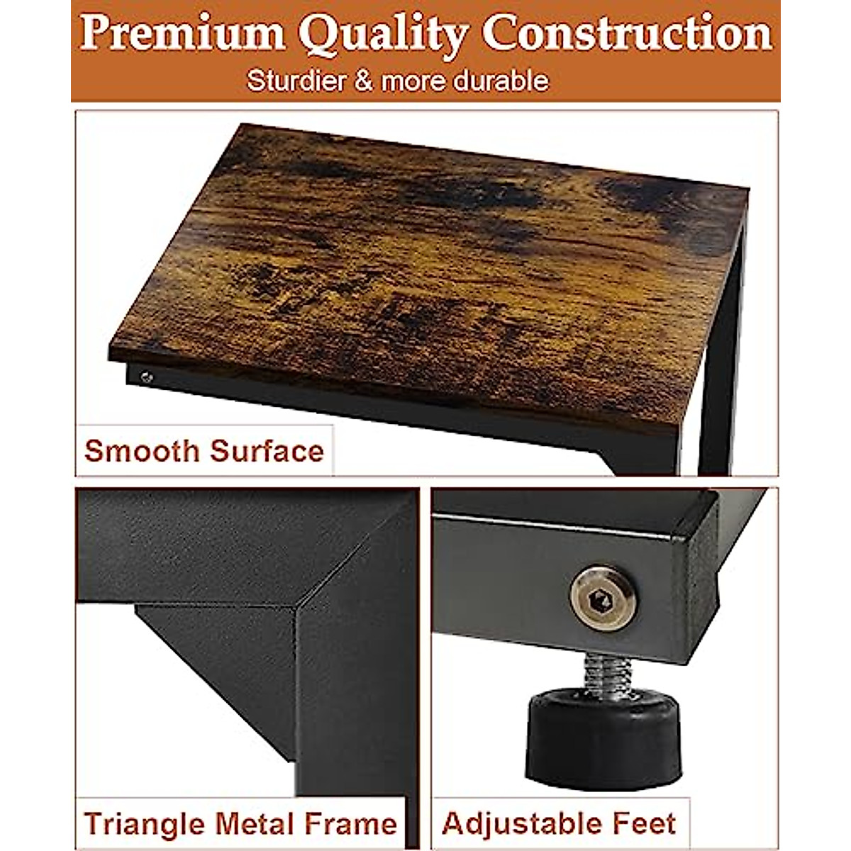 Artigarden C Table End Table with Metal Frame Small Side Table for Couch, Sofa TV Tray Table for Living Room, Bedroom, Bedside Matte Black