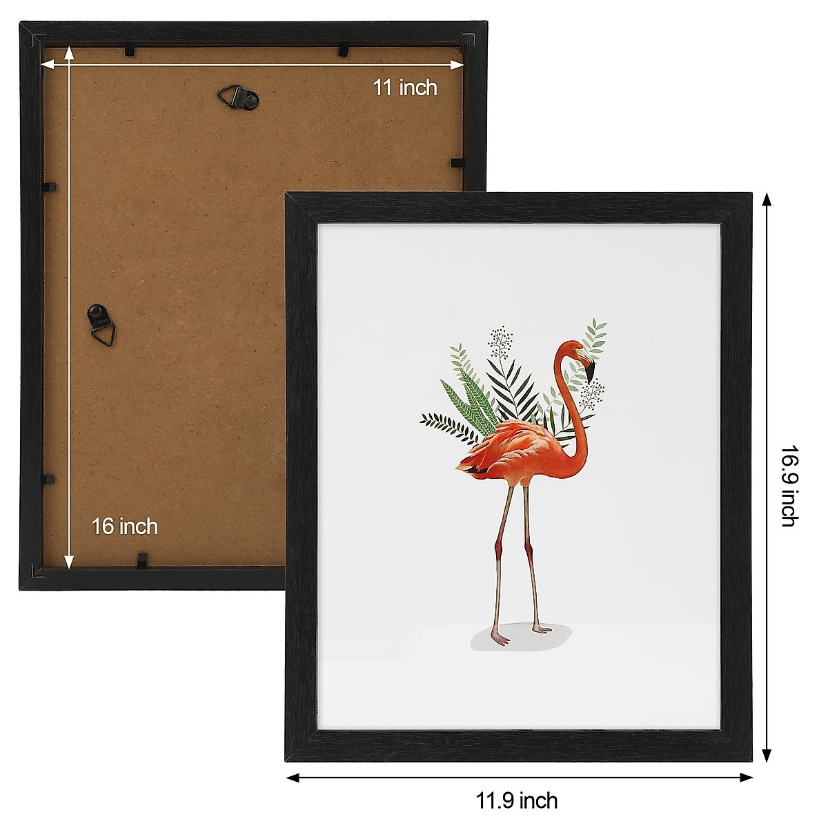 NAOKBOEE 11x16 Picture Frame in Black - Horizontal and Vertical Formats for Wall - Composite Wood with Shatter Resistant Plexiglass