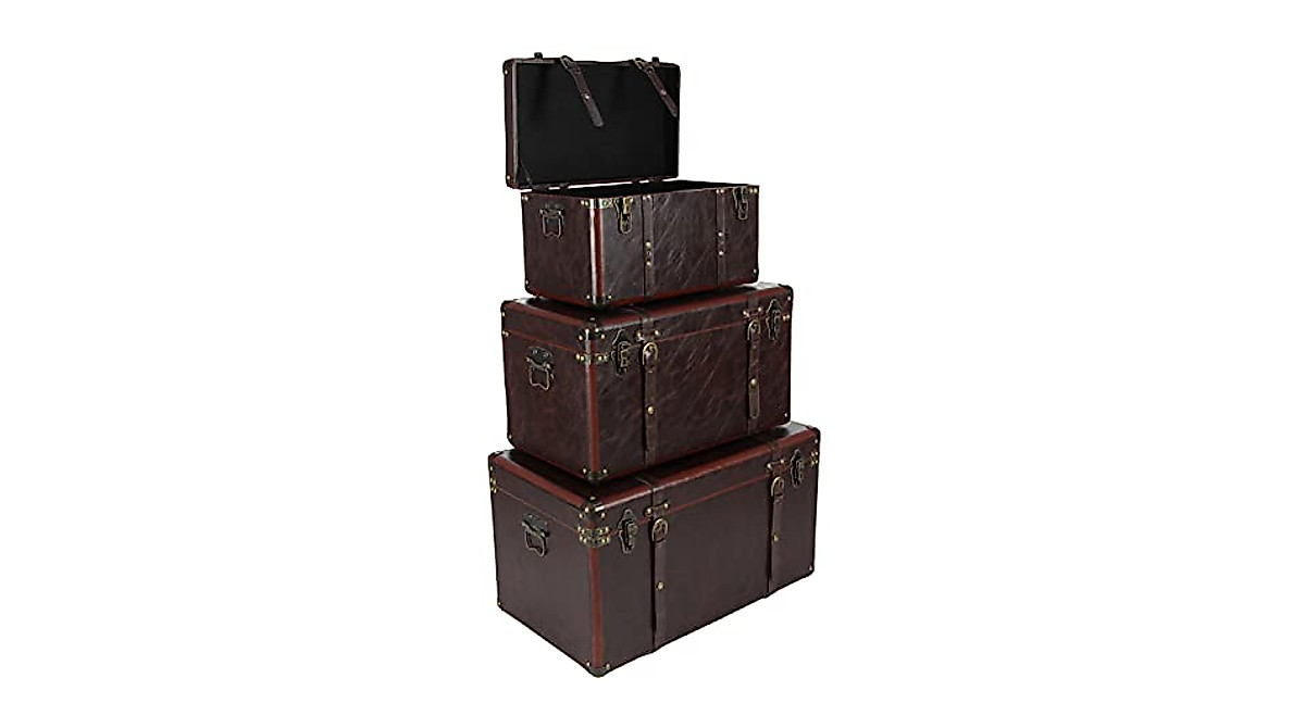 Deco 79 Faux Leather Storage Trunks - Set of 3