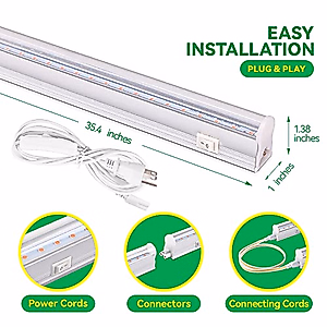 Monios-L LED Grow Light Strips,Full Spectrum Sunlight White, 3FT T5 120W(8X15W,600W Equivalent) for Indoor Plants,Grow Bars with Individual Switch for Herbs/Hydroponics/Succulents,8-Pack