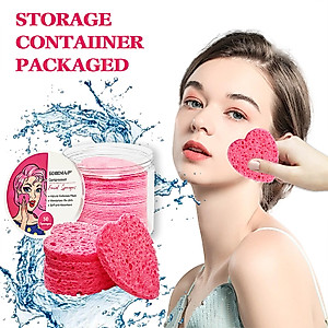 50 Count Facial Sponges - Cellulose Facial Sponges Exfoliating Heart Shape Reusable Compressed Facial Sponges for Facial Cleansing Mask Makeup Removal