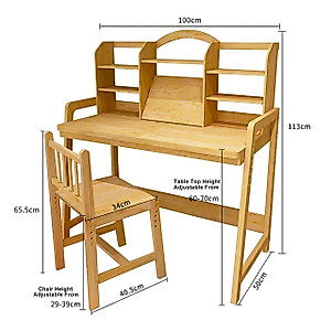 UNICOO BAMBOO SERIES Bamboo Height Adjustable Kids Desk and Chair Set, Children Study Table and Chair Set (Nature - 02)