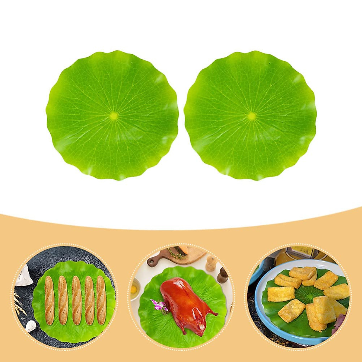 Yardwe Lotus Leaf Design 2pcs Simulated Lotus Leaf Steak Plastic Fruit Fake Lotus Leaves