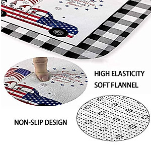 Dia Magico 4PCS American Flag Cute Gnome Shower Curtain Set with Rugs, USA Flag Farm Truck 4th of July Independence Day Patriotic Black and White Buffalo Plaid Country Rustic Farmhouse Bathroom Decor