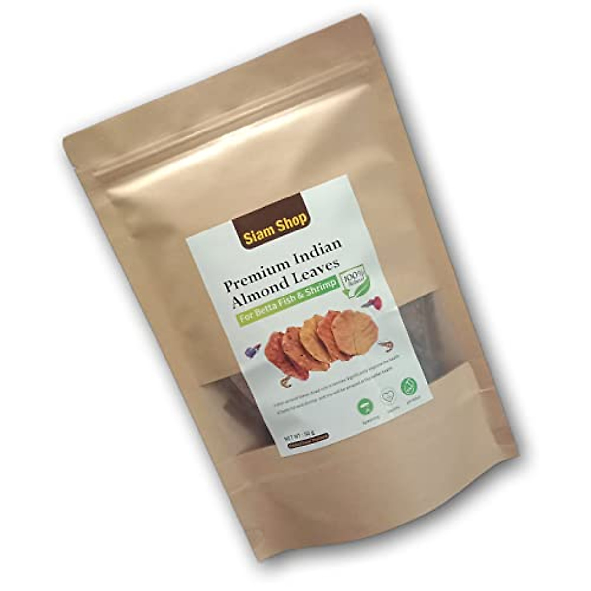 Pufa SIAM Shop Premium Indian Almond Leaves Medium Catappa for Betta Fish & Shrimps|Best Betta Fish / Shrimp Leaves |Indian Catappa Almonds Naturally sourced Almond Leaves Help Boost immunity50 g.