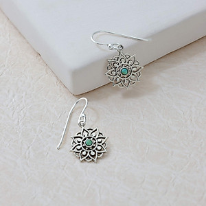 Boma Jewelry Sterling Silver Turquoise Lotus Flower Dangle Earrings