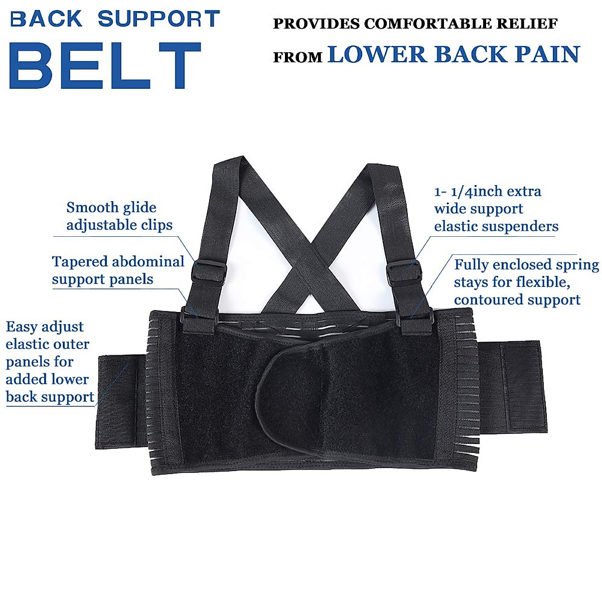 Industrial Work Back Brace | Removable Suspender Straps for Heavy Lifting Safety - Lower Back Pain Protection Belt for Men in Construction, Moving and Warehouse Jobs