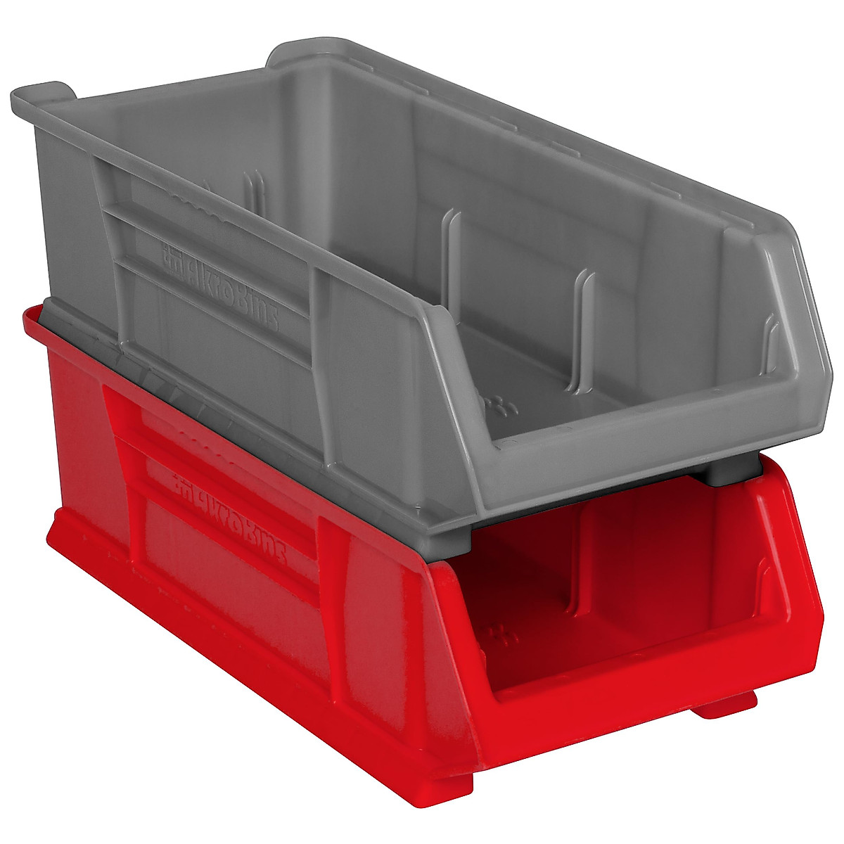 Akro-Mils 30286 Super-Size AkroBin Heavy Duty Stackable Storage Bin Plastic Container, (24-Inch L x 11-Inch W x 7-Inch H), Red, (4-Pack)