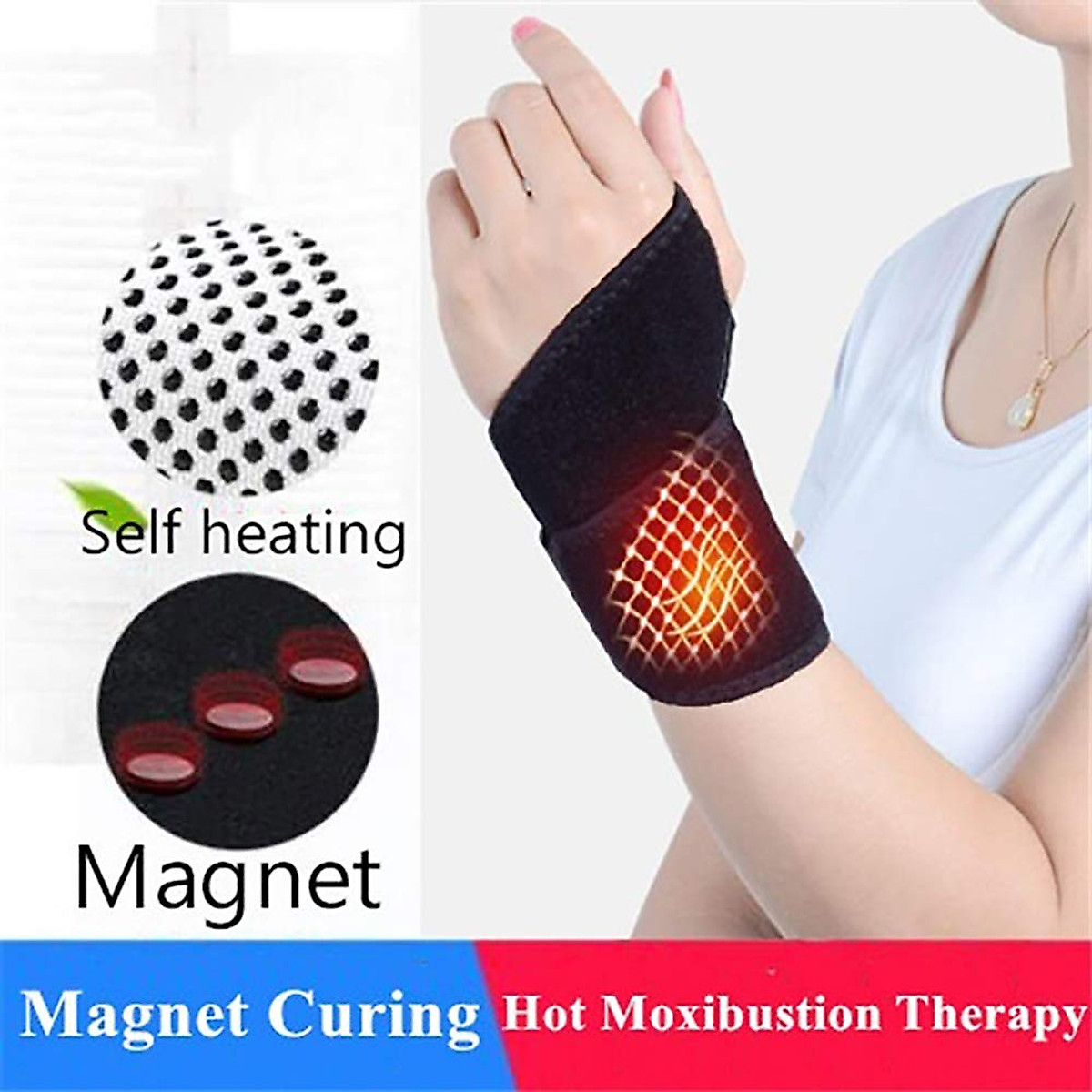 Bluelans Wrist Supports for Men and Women, 1 Pair Self-Heating Magnetic Wristband Wrist Strap Wrist Support Wrist Braces Hand Support Protector for Wrist Injuries, Joint Disease, Sprains Black