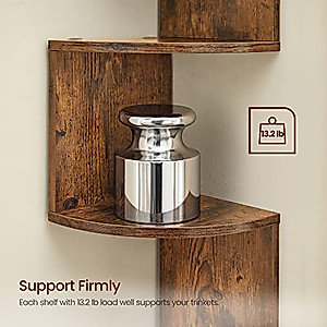 VASAGLE Corner Shelf Wall Mount, 5-Tier Floating Corner Bookshelf, Plant Shelf for Bedroom, Living Room, Bathroom, Office, Rustic Brown ULBC72BX