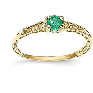 14k Yellow Gold 3mm Green Emerald Birthstone Baby Band Ring Size 3.00 May Fine Jewelry For Women Gifts For Her
