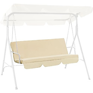 Aurragiy Outdoor Swing Cushion Cover Patio Swing Cushion Replacement 3 Seater Swing Seat Cushion Cover Waterproof Dust Proof for Courtyard Garden -59x19x4inches (Beige Cover Only)