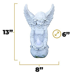 VP Home Heavenly Angel Solar Powered Outdoor Decor Garden Light with LED Crackled Glass Globe Fairy Outdoor Figurine Light for Home, Patio, Yard Art Resin Fairy Garden Solar Light
