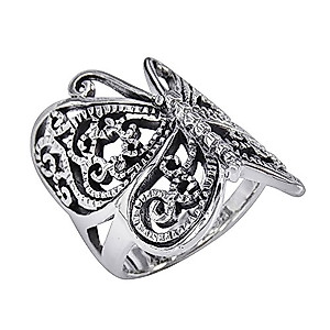 Sterling Silver Large Victorian Butterfly Ring - Size 8