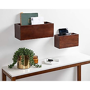 Kate and Laurel Domio Mid-Century Pocket Wall Organizer, Set of 2, Walnut Brown, Wood Office Organizer for Wall