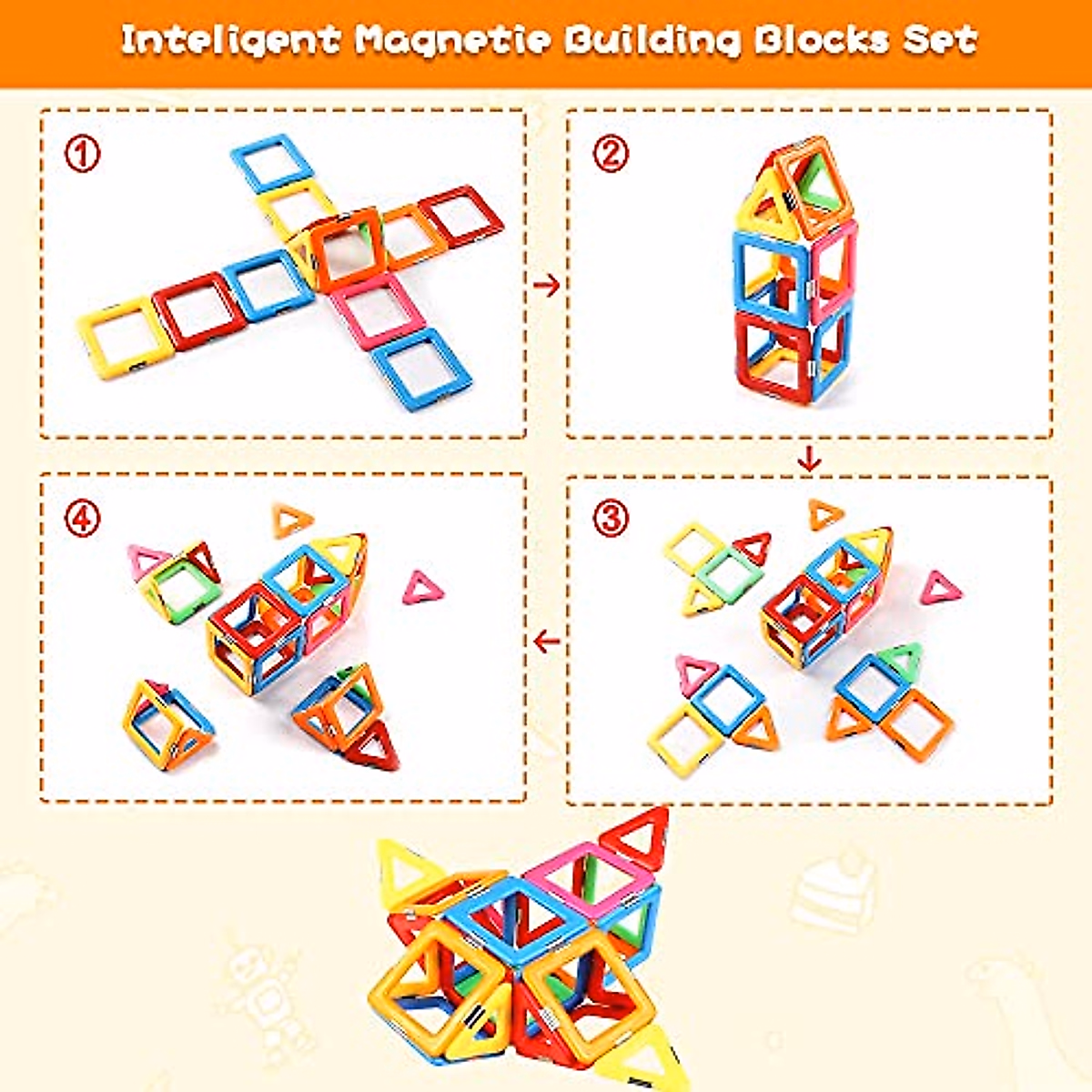 Upgraded Magnetic Blocks Tough Building Tiles STEM Toys for 3+ Year Old Boys and Girls Learning by Playing Games for Toddlers Kids Toys Compatible with Major Brands Building Blocks - STARTER SET